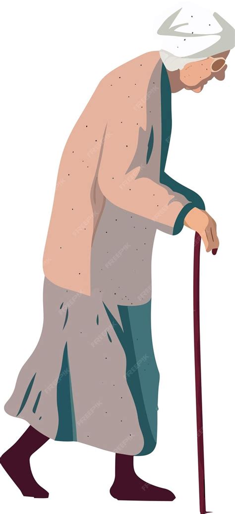 Premium Vector Vector Old Woman Walking With Cane Elderly Character