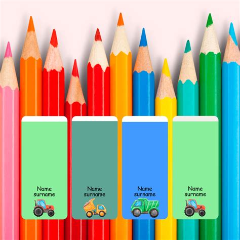 Constuction Vehicles Wrap Around Pencil Labels Coral Designs