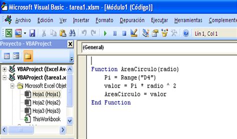 Excel avanzado UDF aplicado al cálculo del área de un círculo Excel