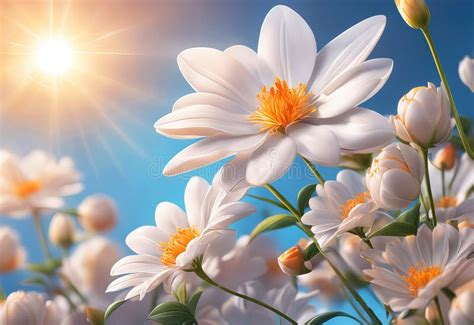 Spring White Flowers Closeup Beautiful Spring Flower Background Stock