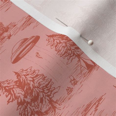 Small Scale Pink Alien Abduction Toile Fabric Spoonflower