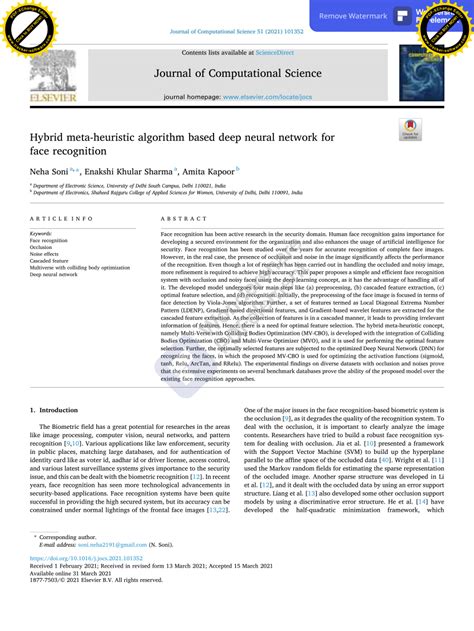 Pdf Hybrid Meta Heuristic Algorithm Based Deep Neural Network For Face Recognition