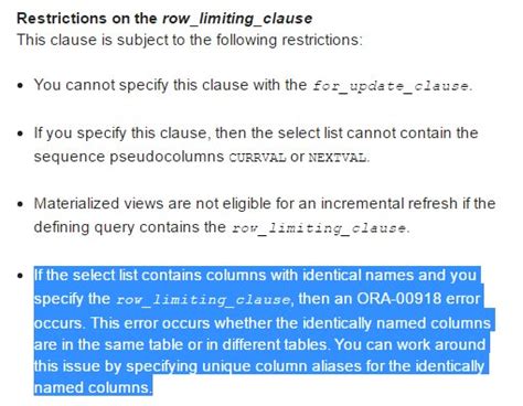 Sql Duplicate Columns In Oracle Query Using Row Limiting Clause