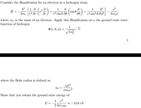 Solved Consider The Hamiltonian For An Electron In A Hydrogen Atom H
