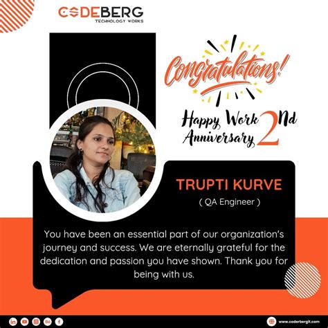 🎉 Happy 2nd Work Anniversary Trupti Kurve Your Hard Work Dedication