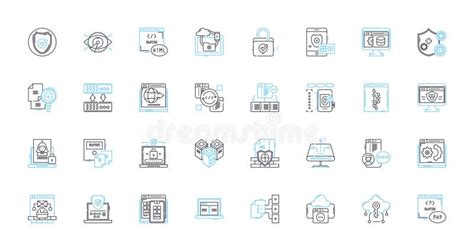 Data Privacy Linear Icons Set Security Encryption Breach Protection