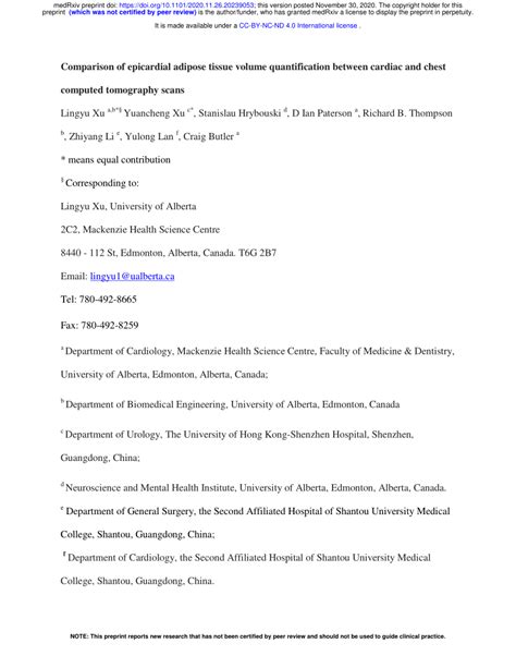 Pdf Comparison Of Epicardial Adipose Tissue Volume Quantification