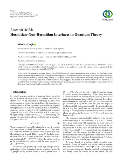Pdf Hermitian Non Hermitian Interfaces In Quantum Theory