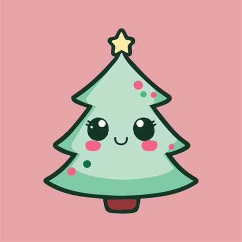 Cute Adorable Christmas Tree Kawaii Illustration Winter Holiday Cartoon Celebreation Tree