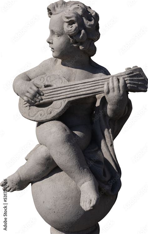 Image Of Grey Stone Weathered Ancient Sculpture Of A Naked Cherub With