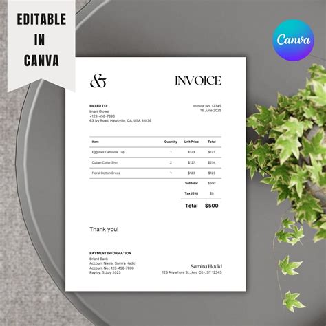Fashion Invoice Template Editable Invoice Template Small Business
