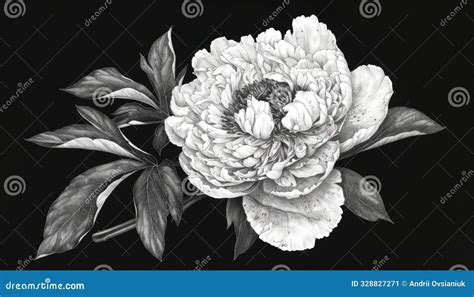A Detailed Pencil Drawing Of A Single White Peony In Bloom Stock Image