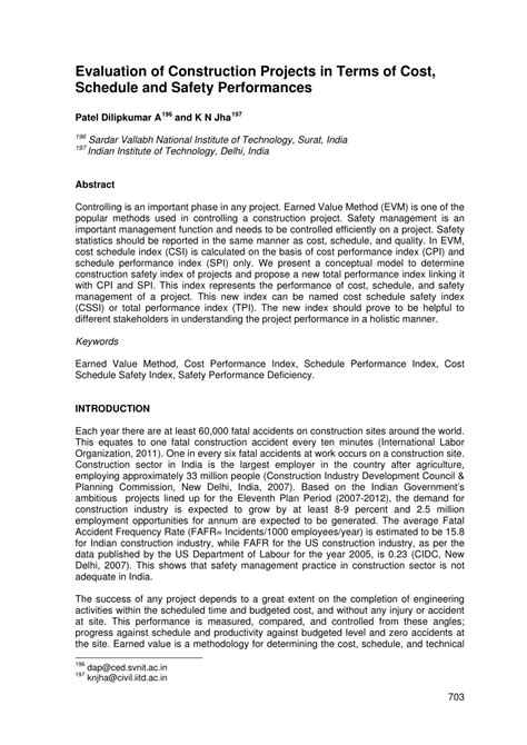 Pdf Evaluation Of Construction Projects In Terms Of Cost Schedule And Safety Performances