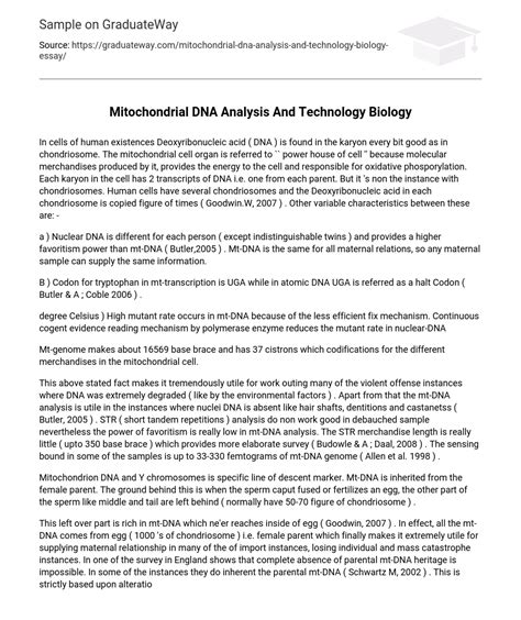 ⇉mitochondrial Dna Analysis And Technology Biology Essay Example