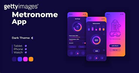 Metronome Application Cartoon Smartphone Interface Vector Templates Set Mobile App Screen Page