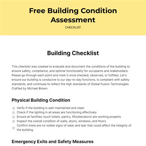 Free Building Condition Assessment Checklist Edit Online And Download