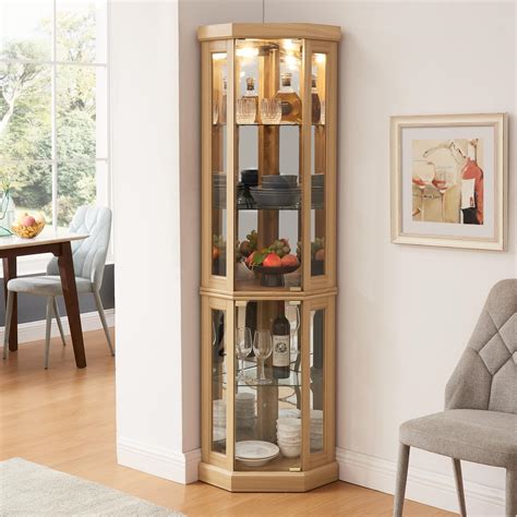 Lunhung 69 H Lighted Corner Curio Cabinet Corner Glass