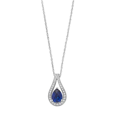 Sterling Silver Lab Created Blue And White Sapphire Teardrop Pendant Necklace