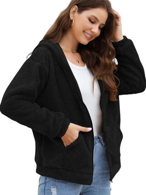 Cuteduck Womens Sherpa Jacket Fuzzy Fleece Zip Up Winter Hoodies Coat