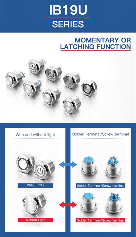 Mm Latching Switch No Nc Ring Led Pin Illuminated Ip Momentary Flat Round Push Button