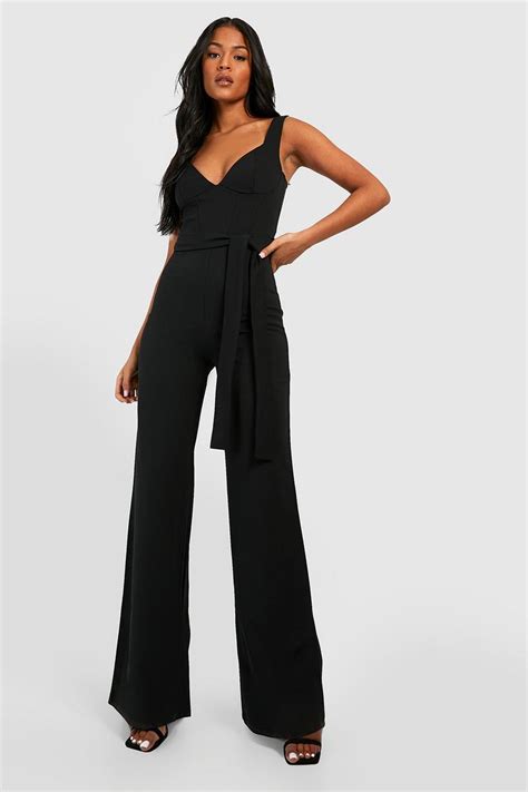 Tall Korsett Jumpsuit Mit Weitem Bein Und Gürtel Boohoo De