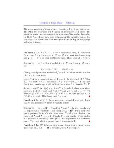 Topology I Final Exam Solutions