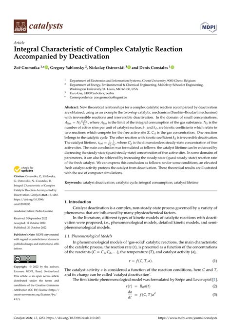 Pdf Integral Characteristic Of Complex Catalytic Reaction Accompanied