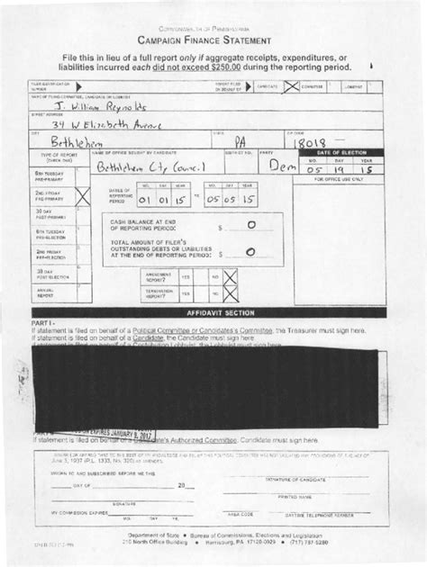 Fillable Online Campaign Hlnance Statement File This In Lieu Of A Full