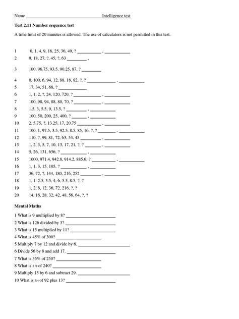 Intelligence Test And Answers Intelligence Test Question And