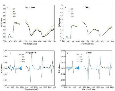 Mean Reflectance Spectra A B And Their Second Derivatives C D For