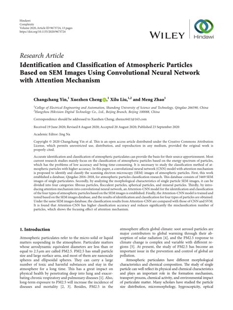 Pdf Identification And Classification Of Atmospheric Particles Based On Sem Images Using