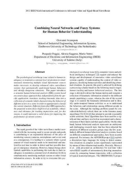 Pdf Combining Neural Networks And Fuzzy Systems For Human Behavior Understanding Pasquale