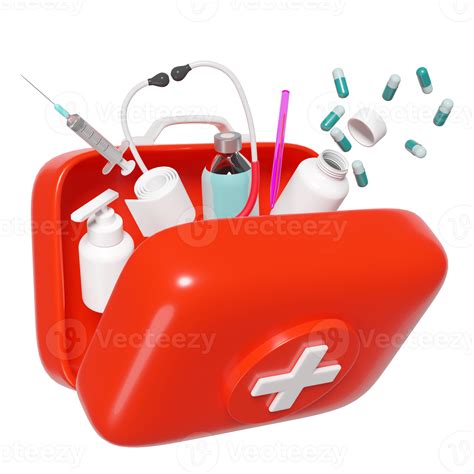 3d Red First Aid Kit Open Icon Isolated 3d Render Illustration