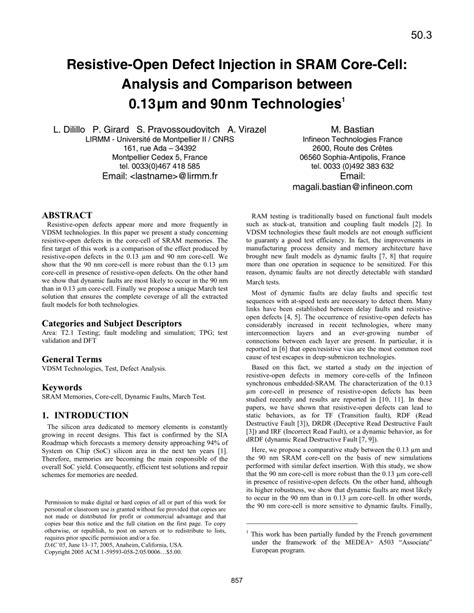 Pdf Resistive Open Defect Injection In Sram Core Cell Analysis And