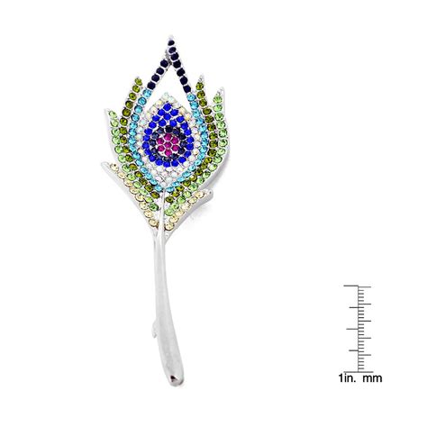 Multicolor Peacock Feather Crystal Pin Brooch Fantasyard