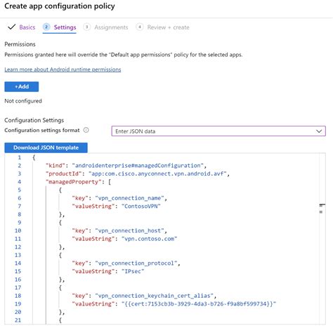 Microsoft Intuneで Android Enterprise デバイス用の Vpn またはアプリごとの Vpn を構成する