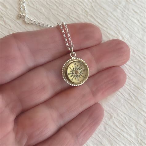 Tiny Sterling Silver Working Compass Necklace With Engraving