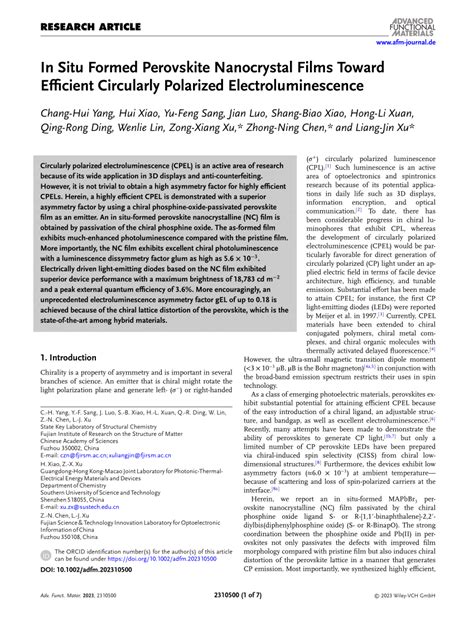 In Situ Formed Perovskite Nanocrystal Films Toward Efficient Circularly Polarized