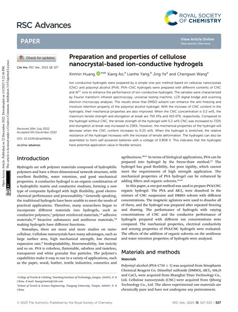 Pdf Preparation And Properties Of Cellulose Nanocrystal Based Ion