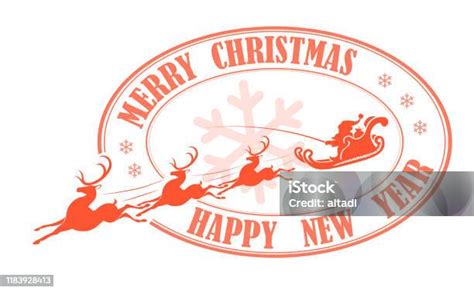 사슴을 타고 썰매에 산타 클로스의 실루엣크리스마스 타원형 빨간 인쇄 겨울에 대한 스톡 벡터 아트 및 기타 이미지 겨울 결정체 고무도장 Istock