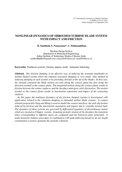 Pdf Nonlinear Dynamics Of Shrouded Turbine Blade System With Impact