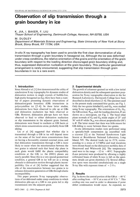 Pdf Observation Of Slip Transmission Through A Grain Boundary In Ice