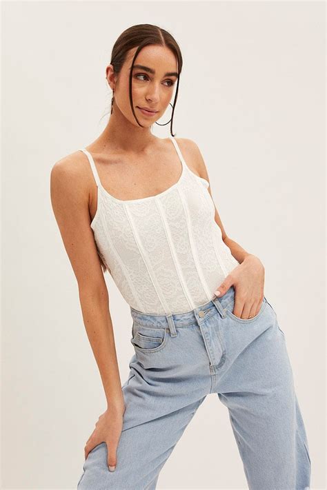 White Floral Lace Boned Corset One Piece Bodysuit Ally Fashion