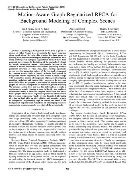 Pdf Motion Aware Graph Regularized Rpca For Background Modeling Of