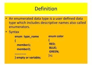 Structures In C And Union In C Enumerated Datatype PPTX