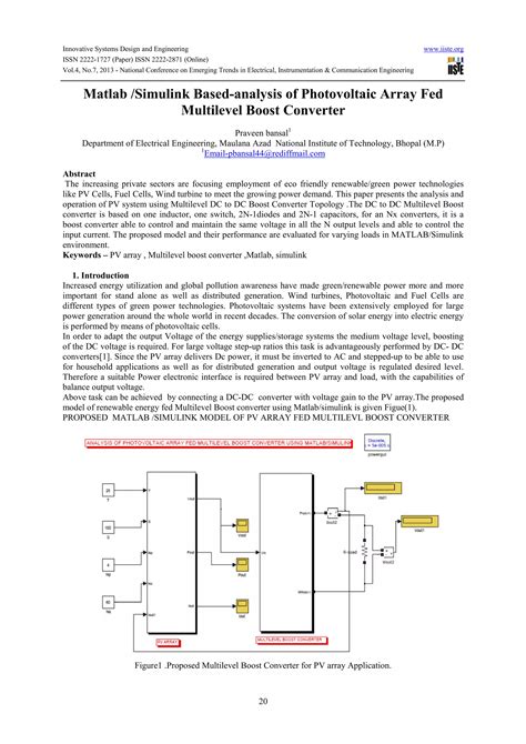 Matlab Simulink Based Analysis Of Photovoltaic Array Fed Multilevel Boost Converter Pdf