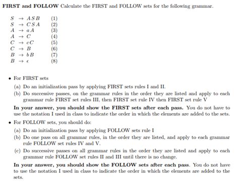 Solved First And Follow Calculate The First And Follow Sets