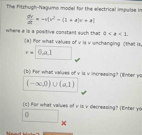 Solved The Fitzhugh Nagumo Model For The Electrical Impulse In Dv Dt V[v 2 1 A V A] Where A