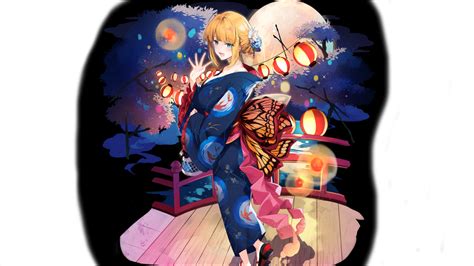 Highres Non Web Source Blonde Hair Blue Kimono Breasts Japanese Clothes Ju 87 Ash Arms