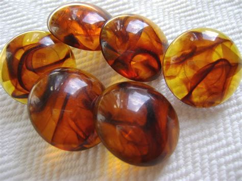 6 Tortoise Shell Buttons Handmade From 1960s Vintage Cabochons